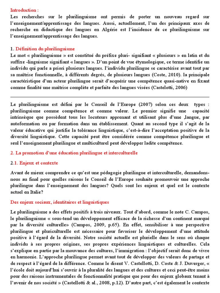 Plurilinguisme et éducation interculturelle | PDF | Multilinguisme ...