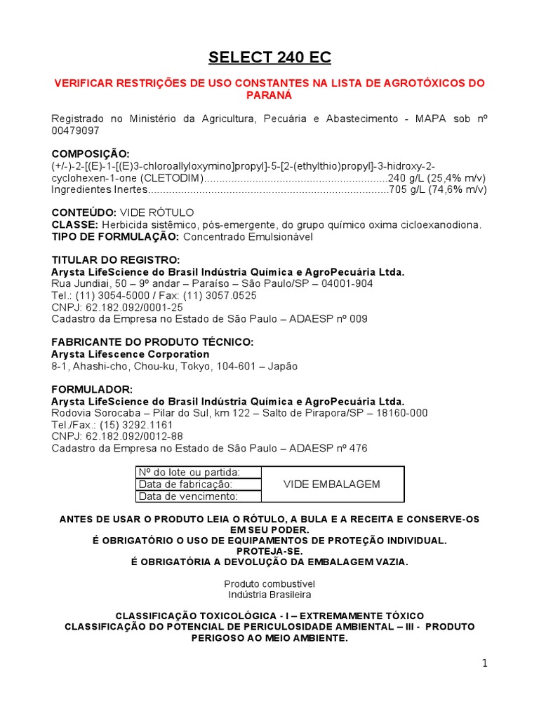 Adapar Bula Select | PDF | Embalagem e rotulagem | Armazém