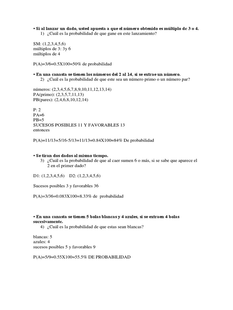 Probabilidades en Juegos de Dados y Bolas | PDF | Métodos y materiales ...
