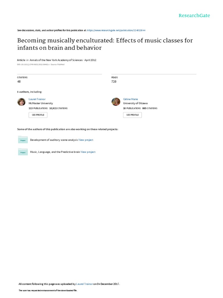 Becoming Musically Enculturated - Effects of Music | PDF | Event ...