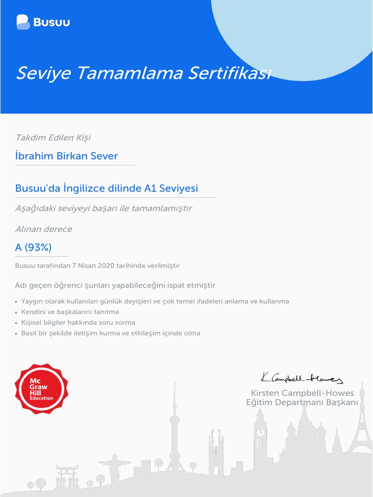 Certificate 1 Engli̇sh A1 | PDF