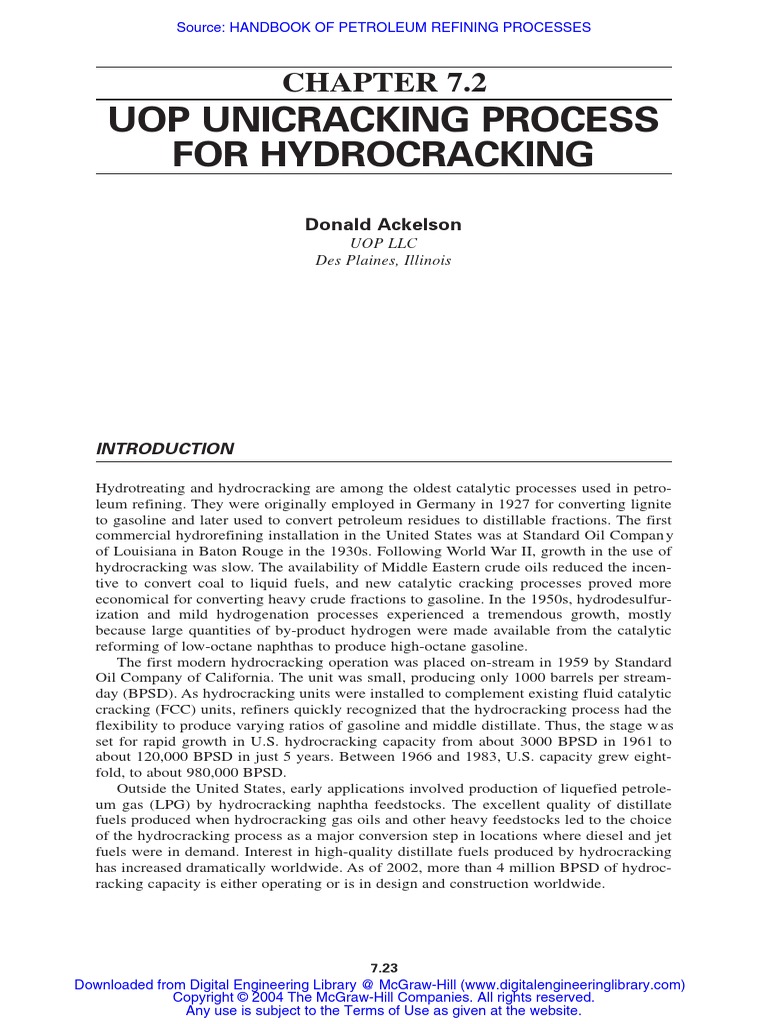 Uop Unicracking Process For Hydrocracking: Donald Ackelson | PDF ...