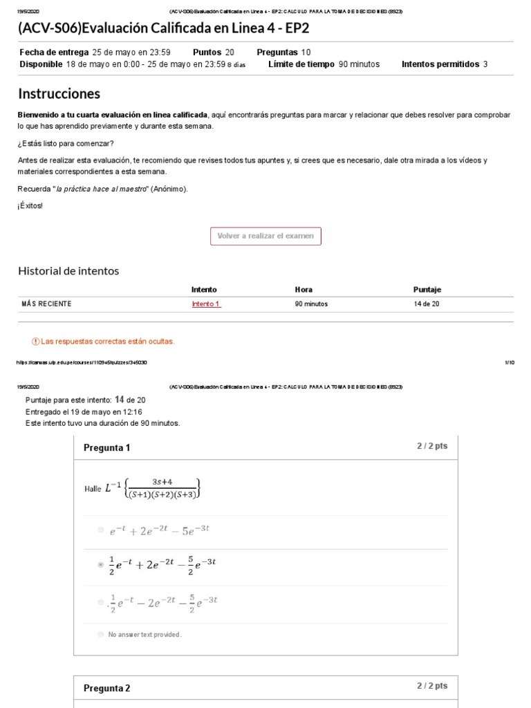 Acv s06 Evaluaci N Calificada en Linea 4 Edu Ep2 Calculo para La Toma de Decisiones 8923 1 PDF ...