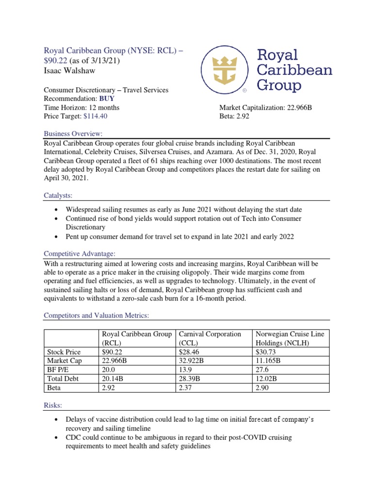 RCL Stock Pitch | PDF | Finance & Money Management | Technology ...