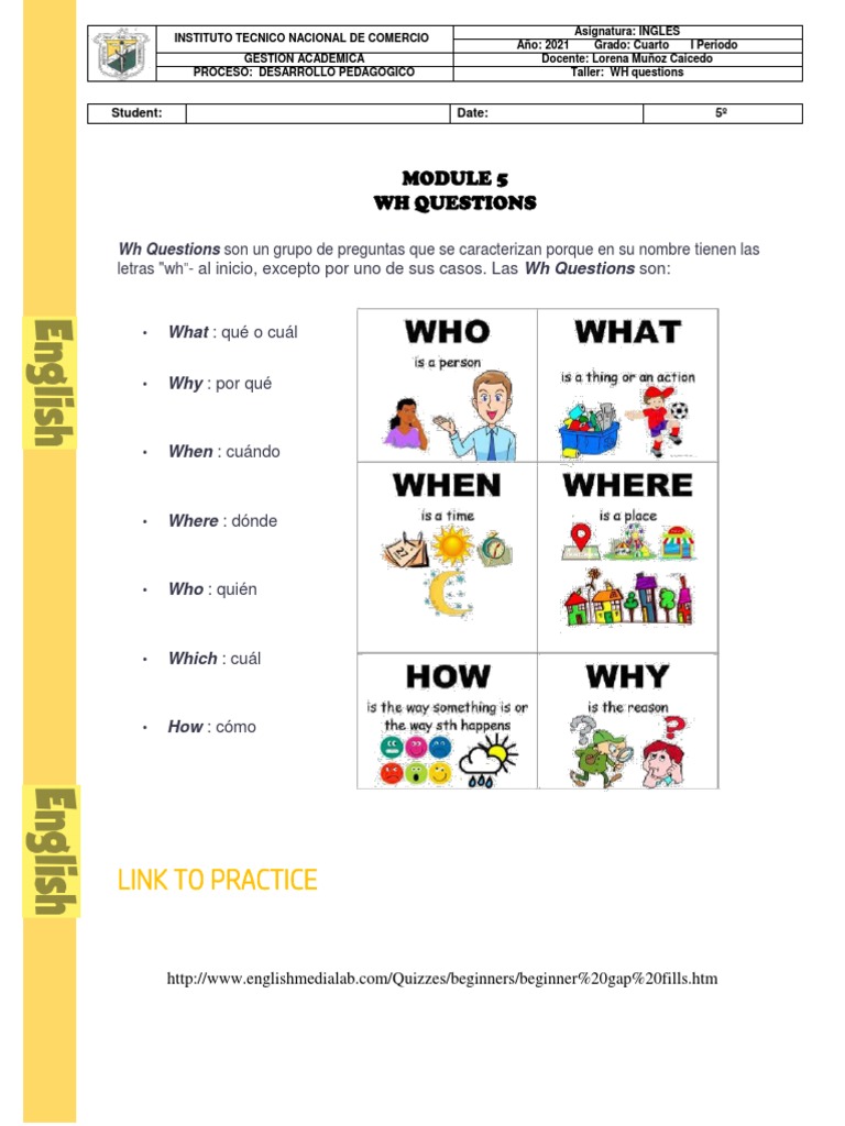 WH Questions GUIDE 5° | PDF