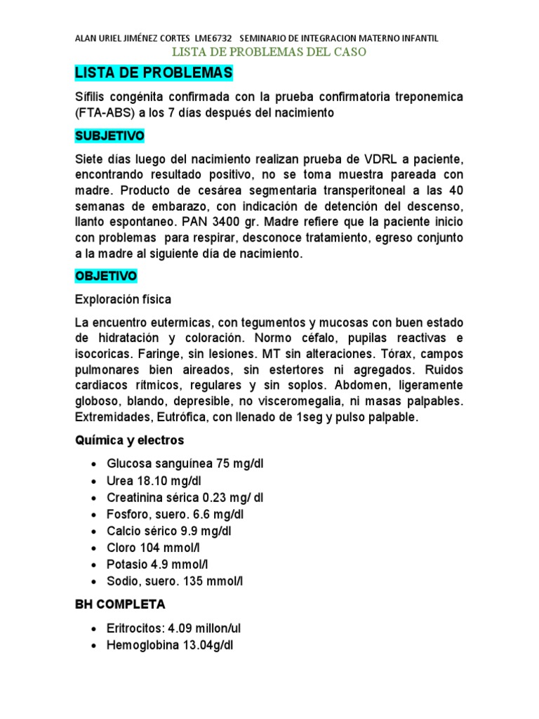 Analisis SOAP de Sifilis Congenita | PDF | Penicilina | Rtt