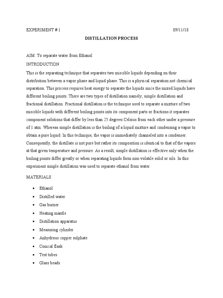 Distillation Lab Report | PDF | Distillation | Liquids