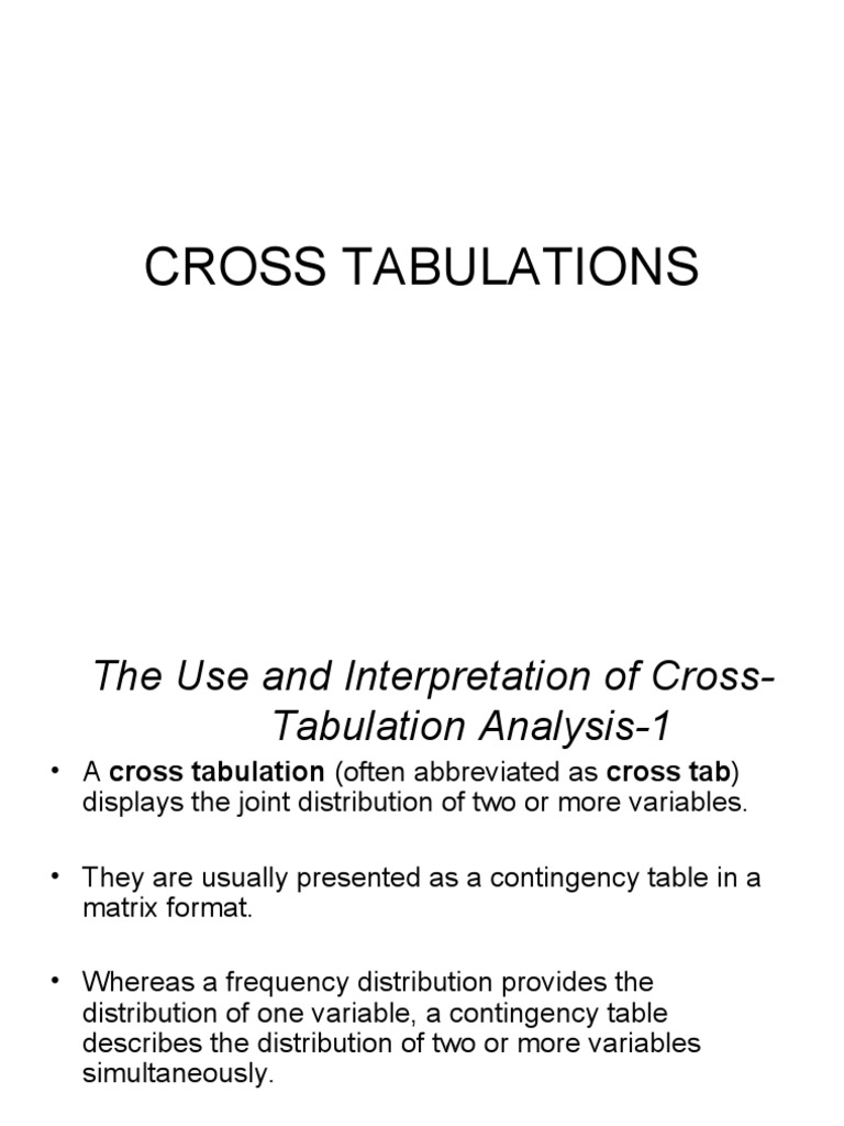 Data Exploration-Cross Tabulations | PDF | Methodology | Statistics