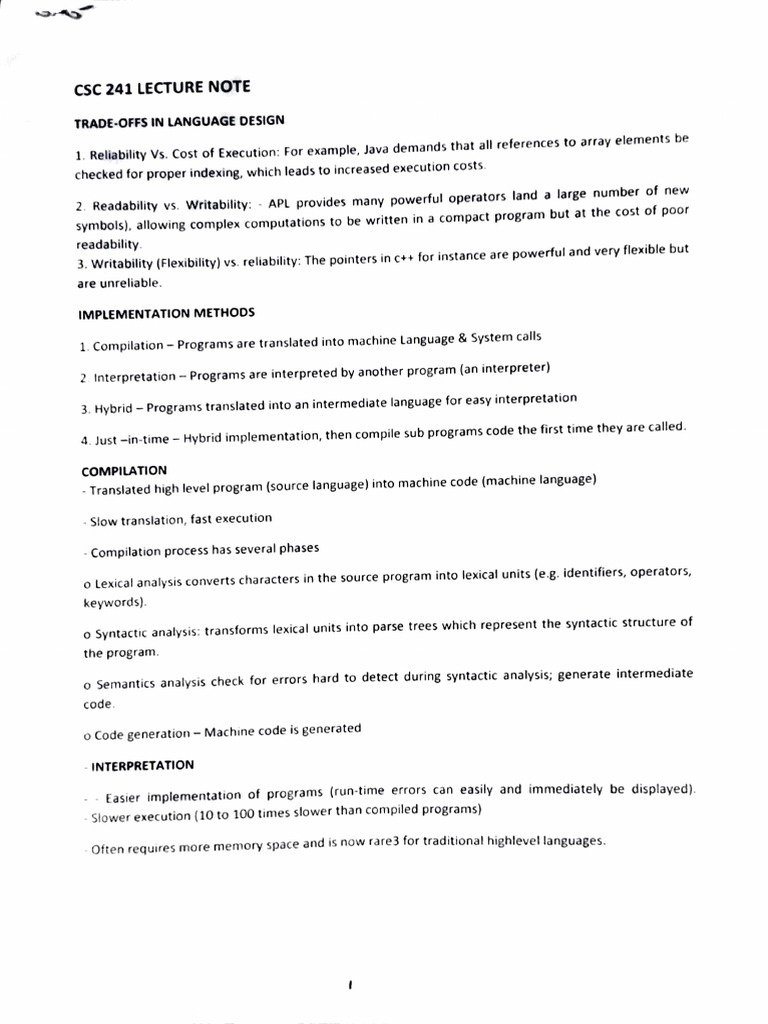 CSC 241 Lecture Note: Trade-Offs in Language Design | PDF | Programming Language | Computer ...