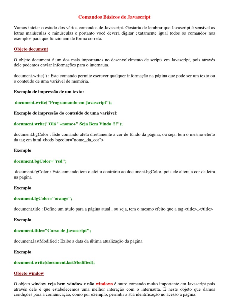 Comandos Básicos de Javascript | PDF | Script Java | Internet