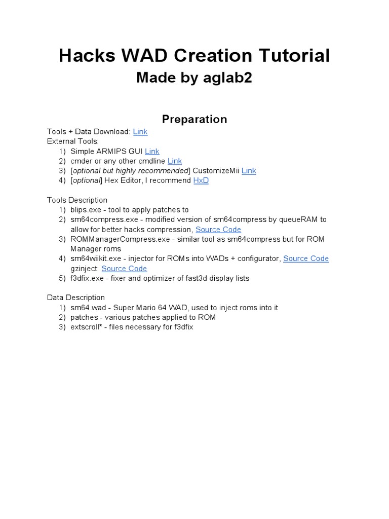 WAD Creation Guide for SM64 Hacks | PDF | Wii | Computer Architecture
