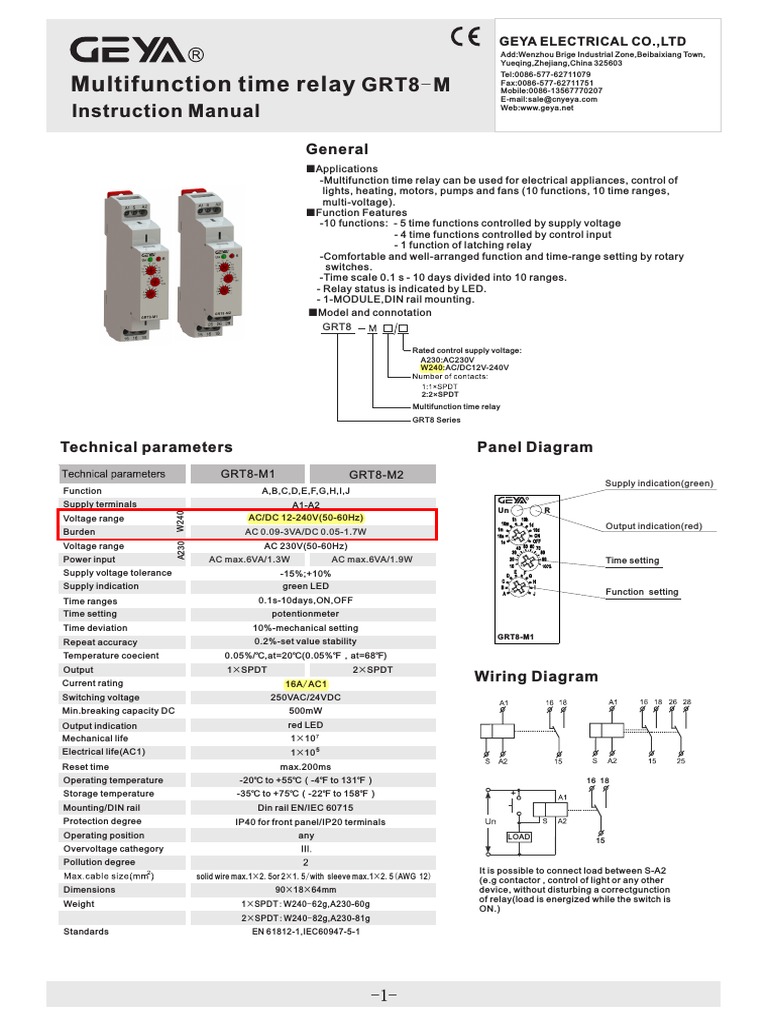 Multifunction Time Relay: Instruction Manual | PDF | Relay ...