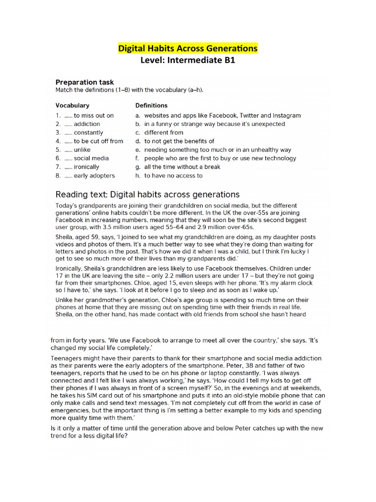 Digital Habits Across Generations (Level B1) | PDF