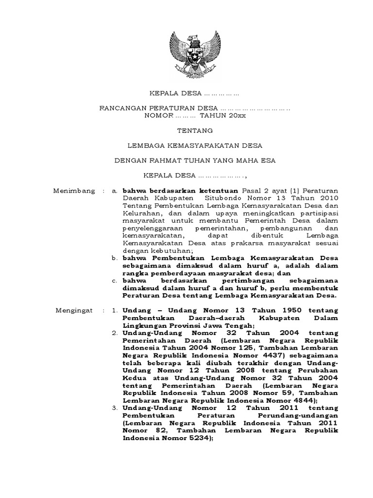Contoh Perdes Lembaga Kemasyarakatan Desa | PDF