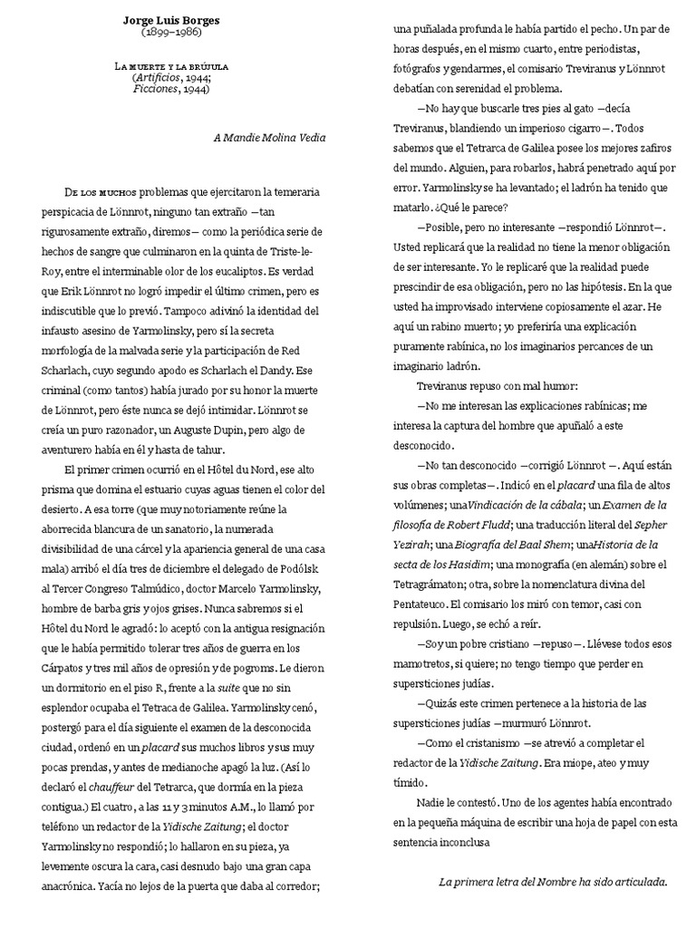 Cuento La Muerte y La Brujula de Jorge Luis Borges | PDF | Tora ...