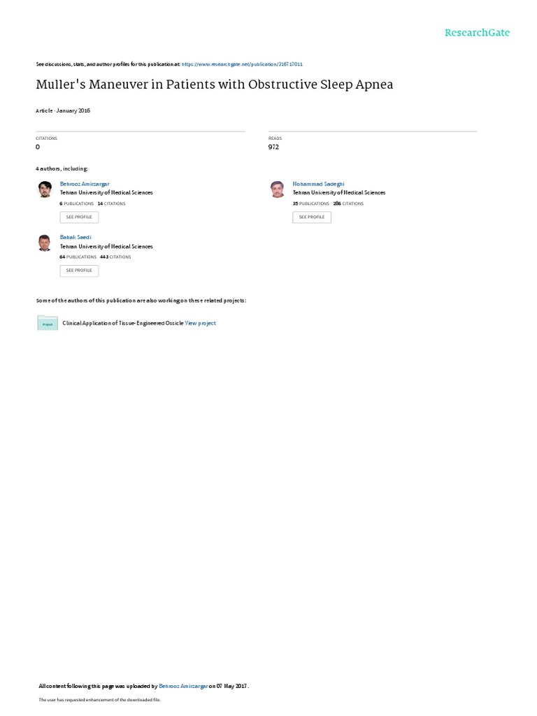 Mullers Maneuver in Patients With Obstructive Sleep Apnea | PDF | Sleep Apnea | Animal Physiology