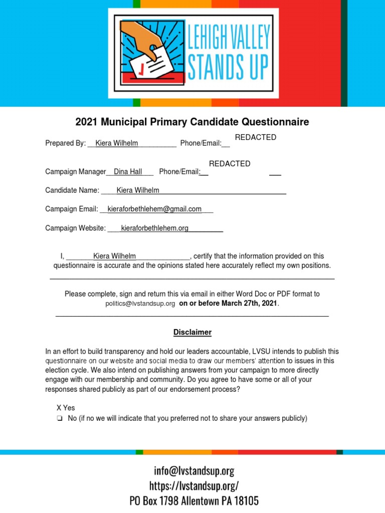 Kiera Wilhelm: LVSU 2021 Municipal Primary Questionnaire | PDF | Mental ...