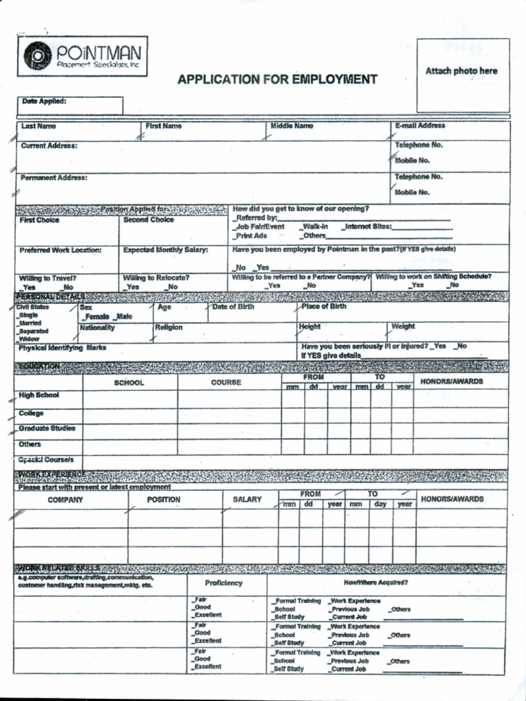 Pre-Employment FORM | PDF