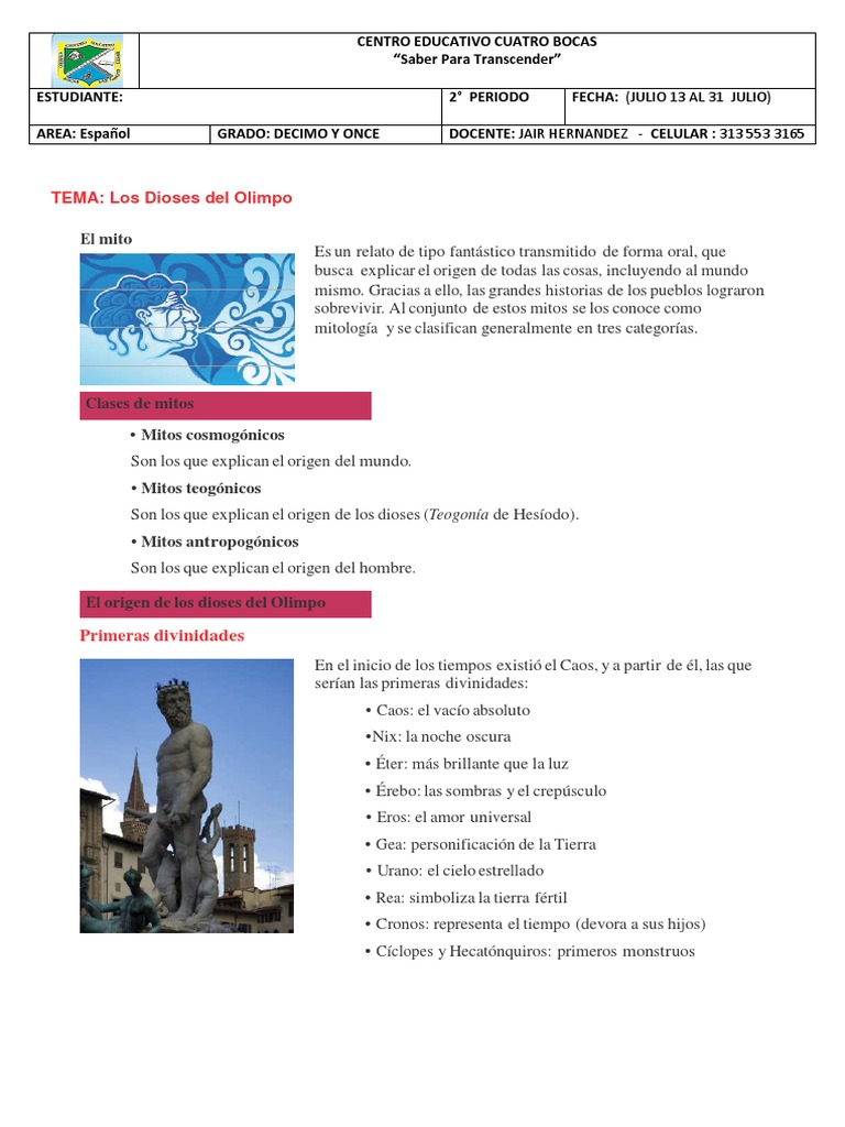 Grado 10 y 11 Dioses Del Olimpooo | PDF | Doce olímpicos | Zeus