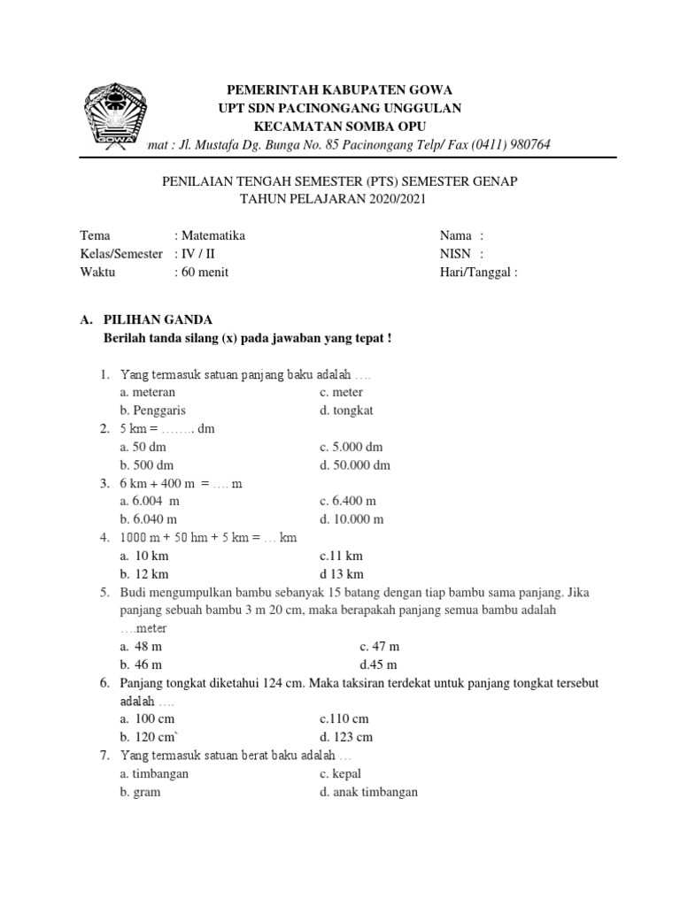 Soal Pts Matematika | PDF | Metode & Bahan Ajar | Griya & Taman