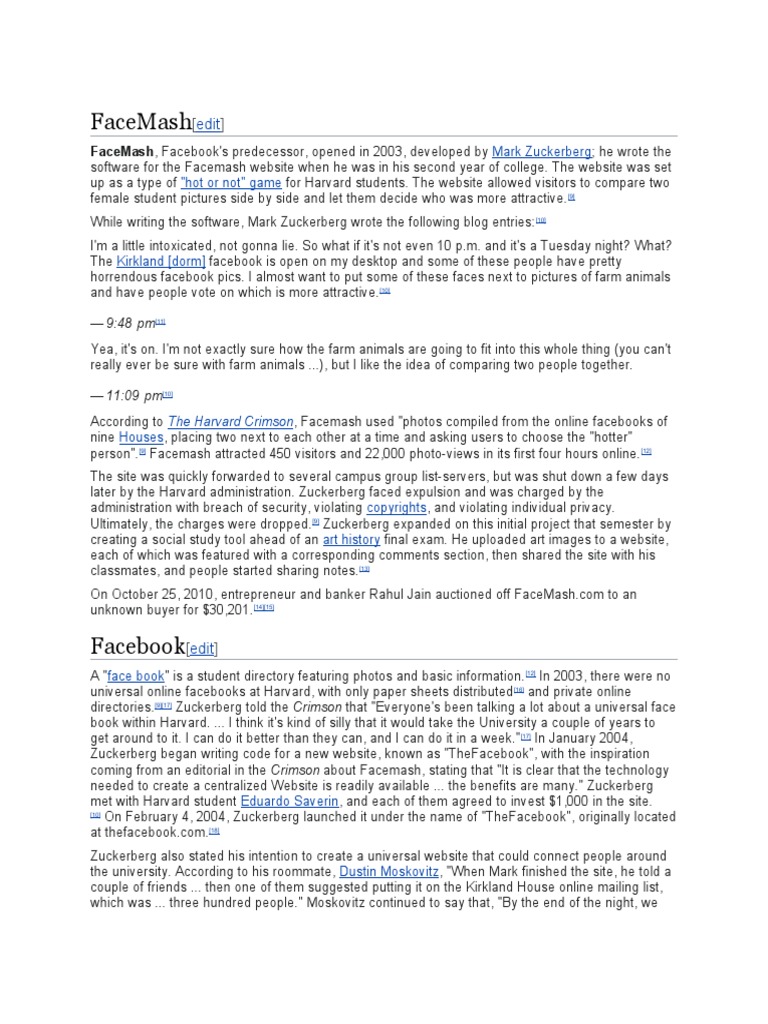 Facemash: Mark Zuckerberg "Hot or Not" Game | PDF | Mark Zuckerberg ...
