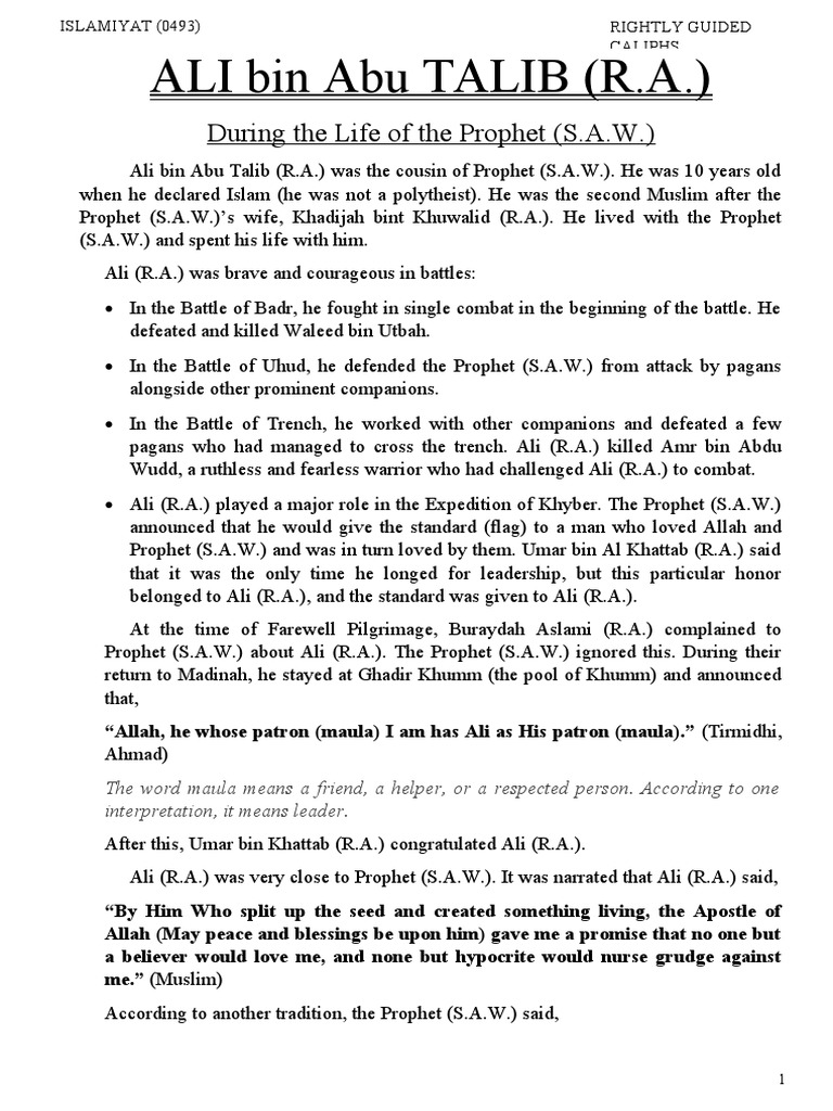 Ali Bin Abu Talib (R.A.) | Download Free PDF | Ali | Muhammad