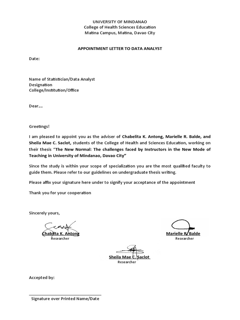 Appointment Letter for Data Analyst | PDF | Lifestyle