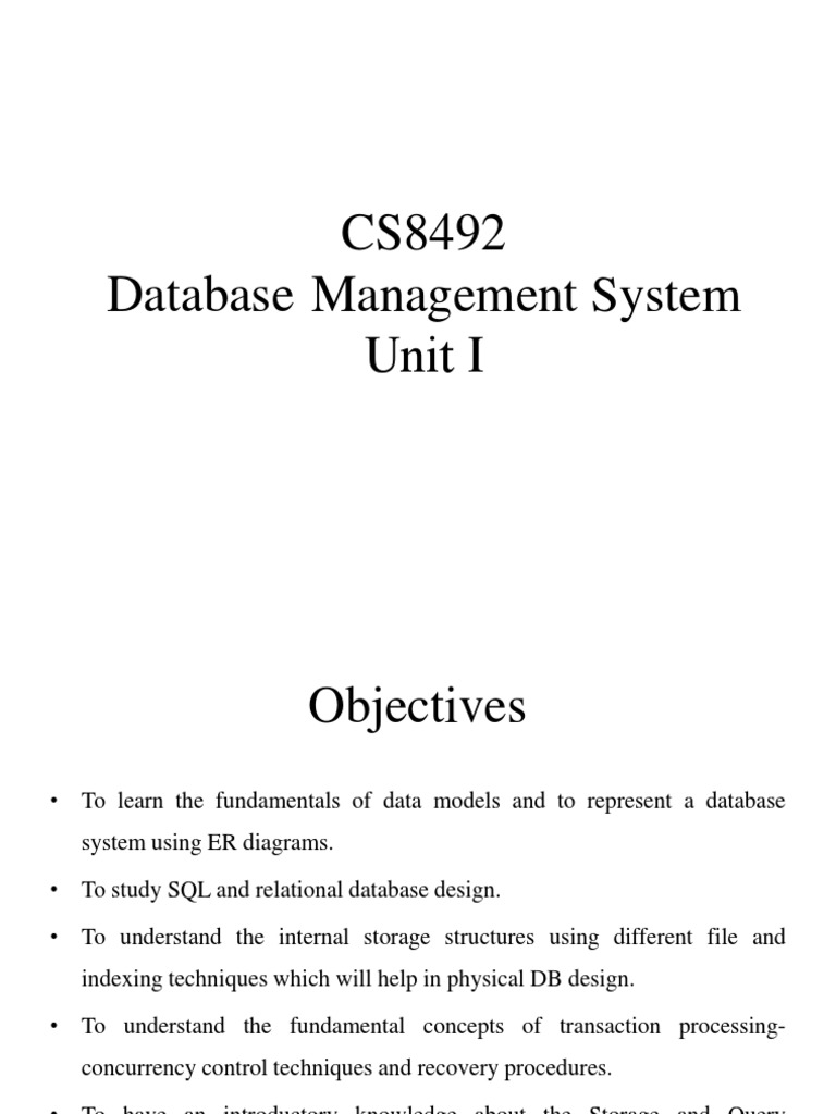 CS8492 Database Management System Unit I | PDF | Relational Database ... CS8492 Database Management System Unit I | PDF | Relational Database ...