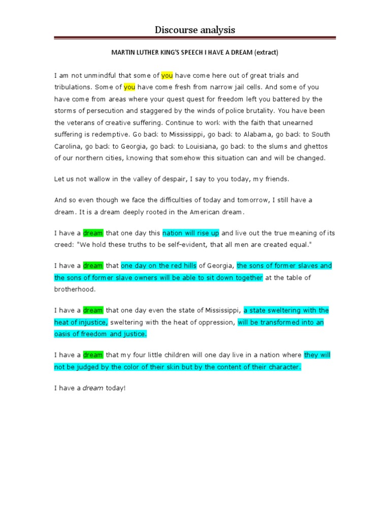 Martin Luther Kings Speech Discourse Analys | PDF | Politics