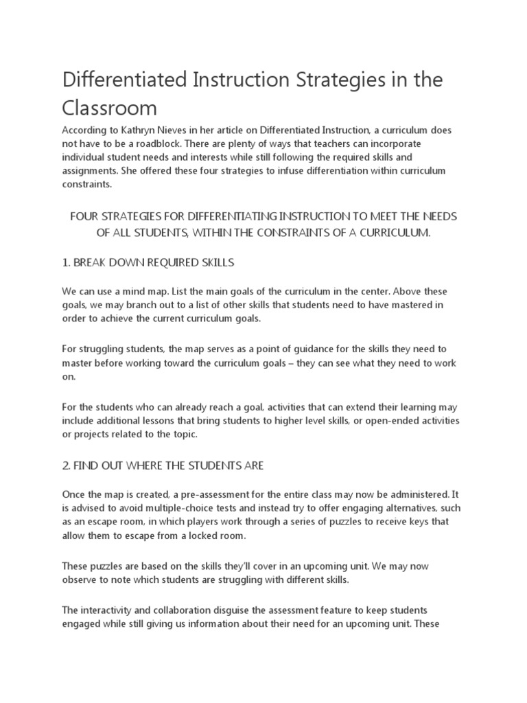 Differentiated Instruction Strategies in The Classroom | PDF ...