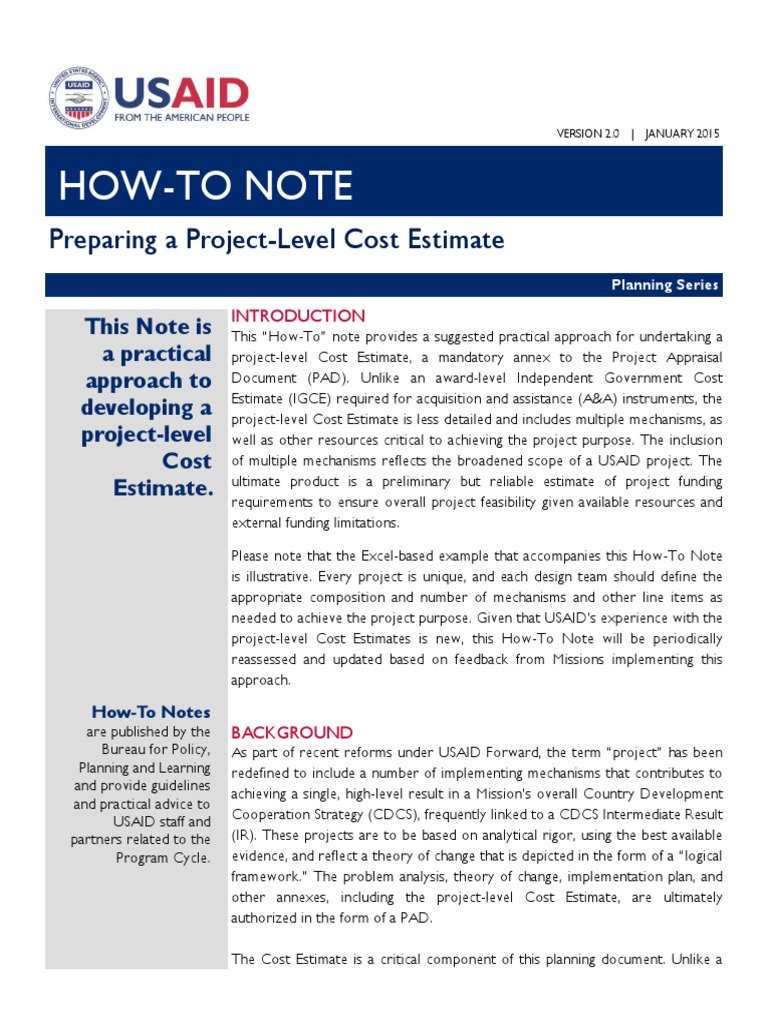 Project-Level Cost Estimate Guide | PDF | United States Agency For ...