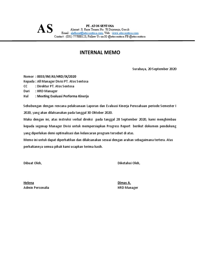 Internal Memo: Evaluasi Kinerja 2020 | PDF | Bisnis