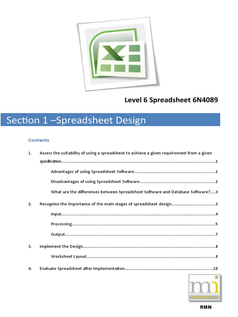 Section 1 Spreadsheet Design | PDF | Spreadsheet | Databases