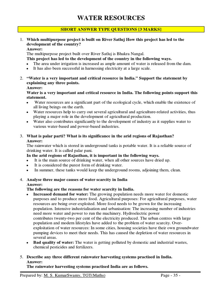 04 Water Resources Important Questions and Answers | Download Free PDF ...