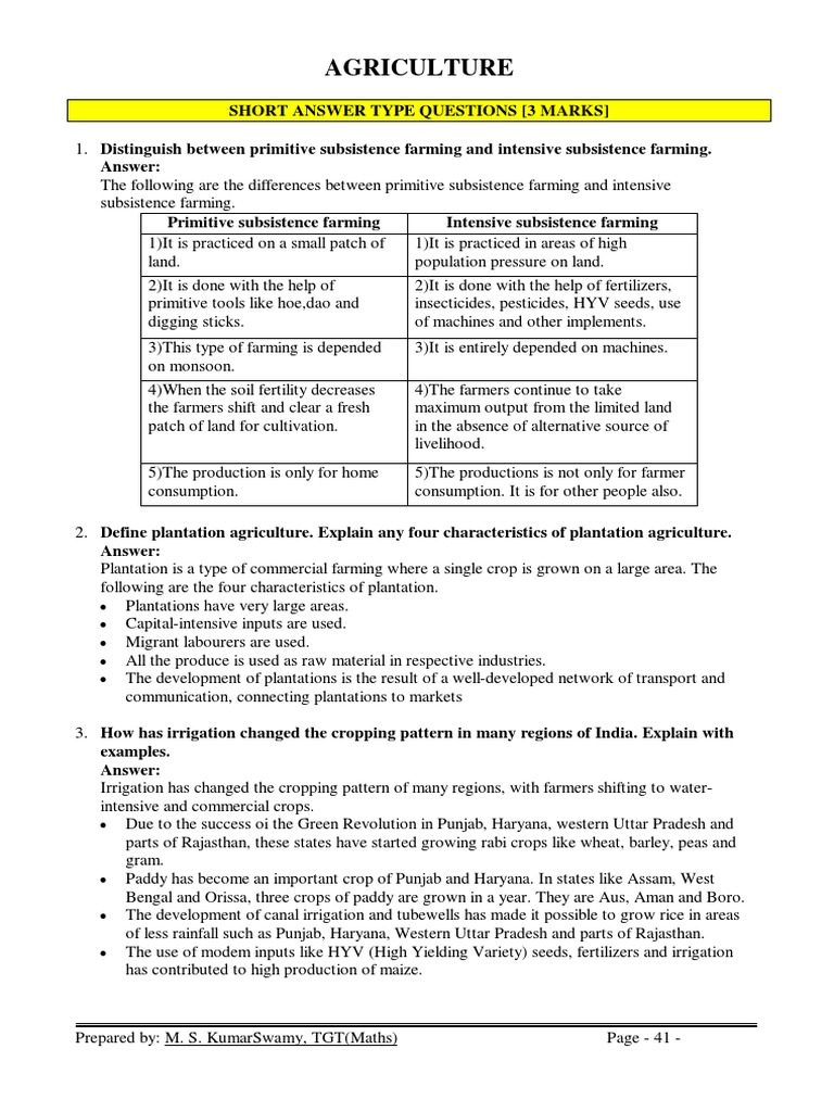 Important Agriculture Questions for Class 10 | PDF | Intensive Farming ...
