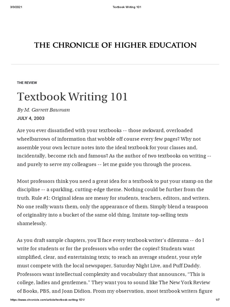 Textbook Writing 101: by M. Garrett Bauman | PDF | Textbook | Books