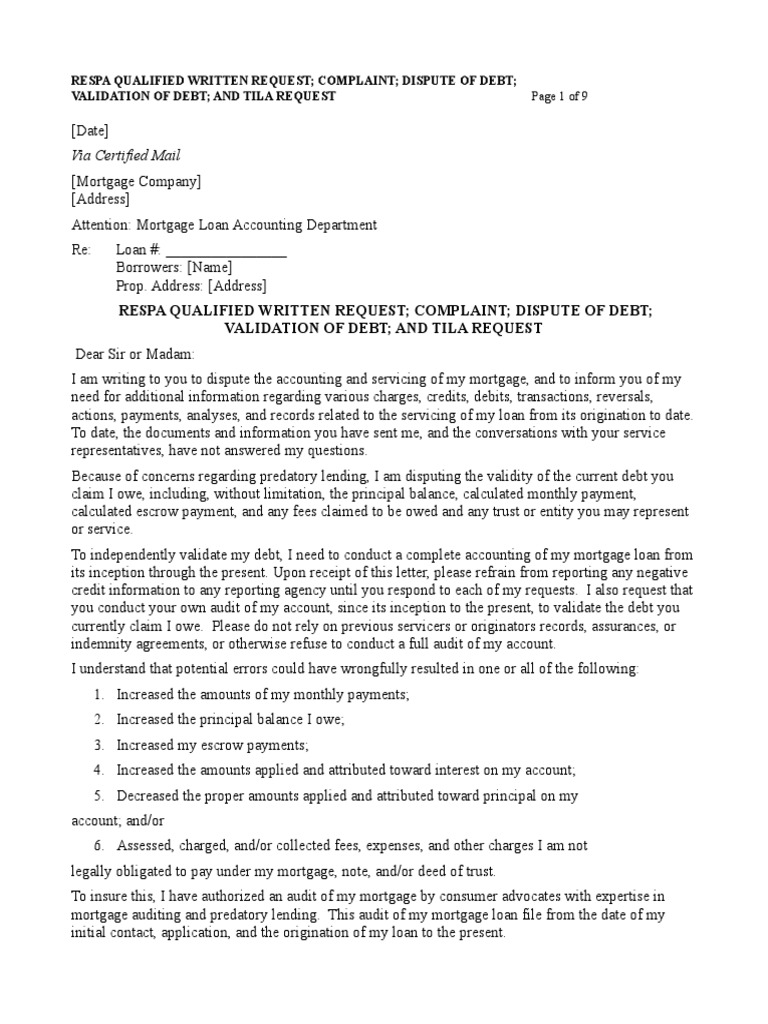 RESPA Request for Mortgage Documents | PDF | Mortgage Loan | Financial ...