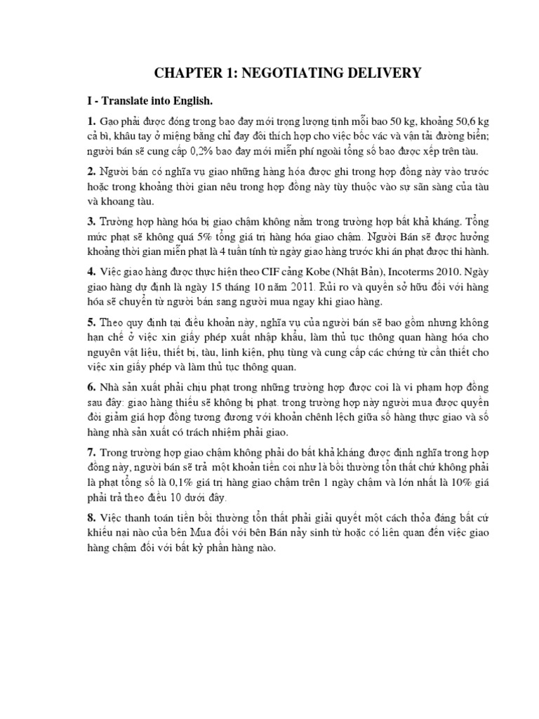Chapter 1 - Negotiating Delivery - Translation | PDF