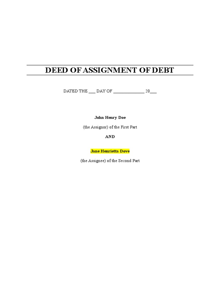 Deed of Assignemnt of Debt | PDF | Assignment (Law) | Law Of Obligations