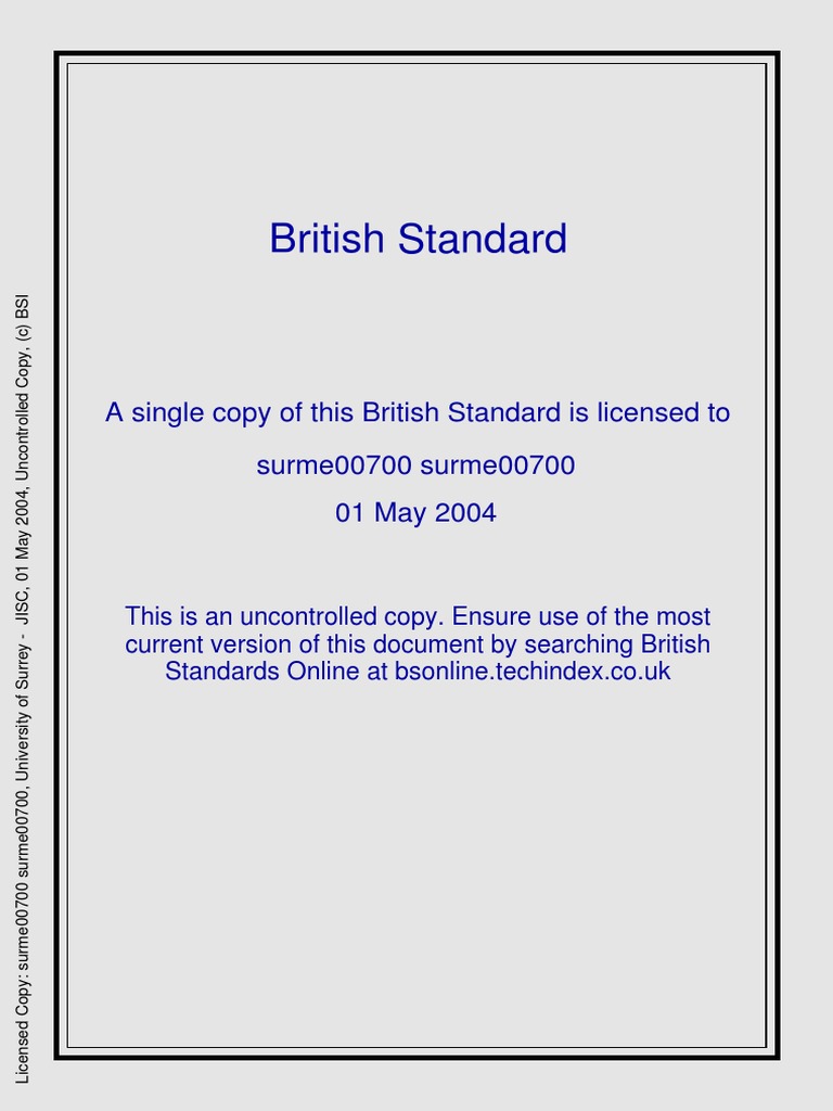 British Standard: A Single Copy of This British Standard Is Licensed To ...