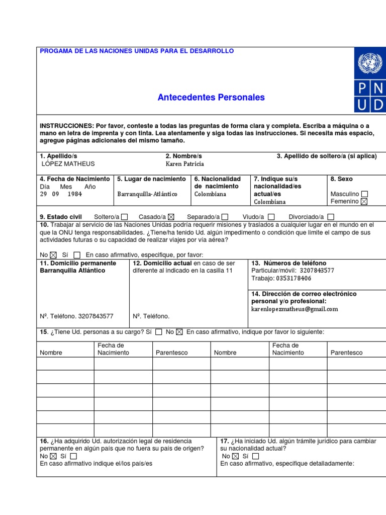 P11 Personal History Form-Es. Karen López M | PDF | Multilingüismo ...