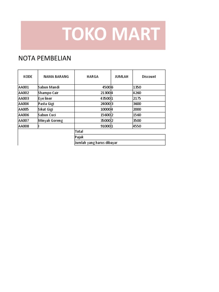 Contoh Nota Pembelian Barang | PDF