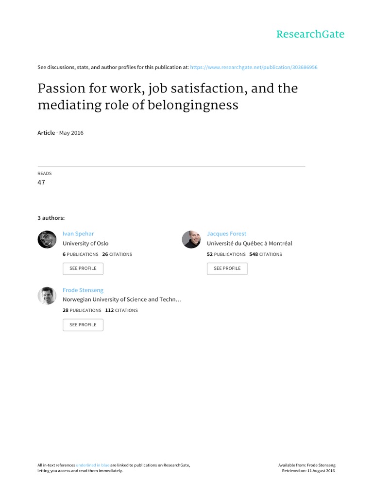 Passion For Work Job Satisfaction and TH | PDF | Passion (Emotion ...