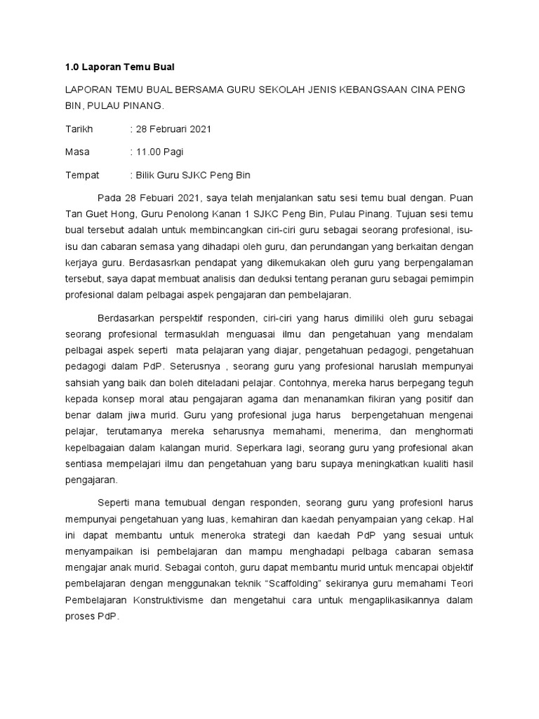 Laporan Temu Bual Bersama Guru Profesional | PDF
