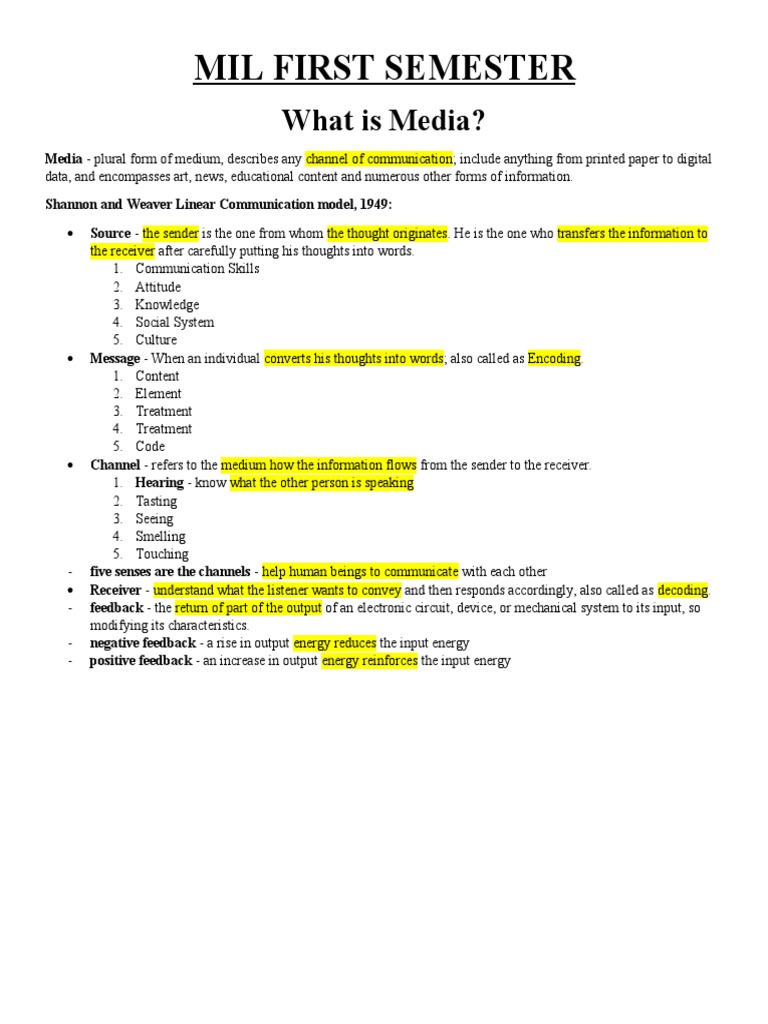 Mil First Semester: What Is Media? | PDF | Mass Media | Broadcasting