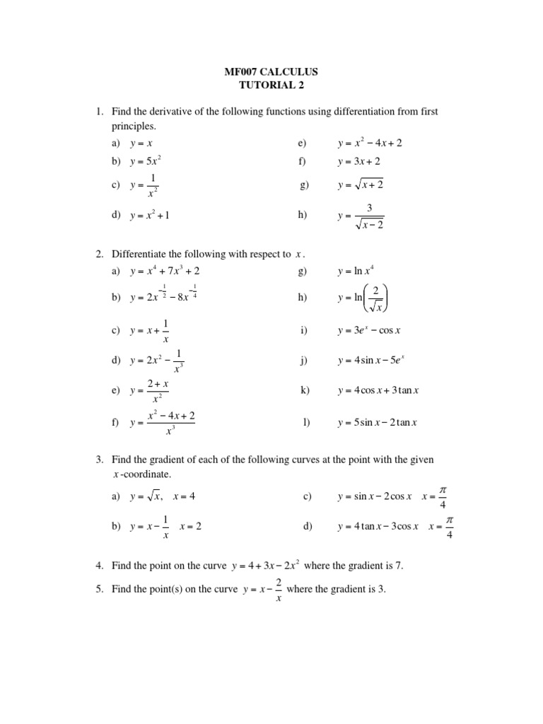 X y X X y y X y y X Y: Mf007 Calculus Tutorial 2 | PDF | Gradient ...