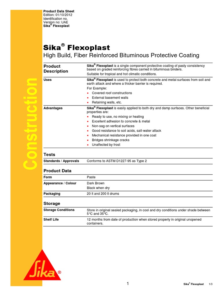 Sika Flexoplast: High Build, Fiber Reinforced Bituminous Protective ...