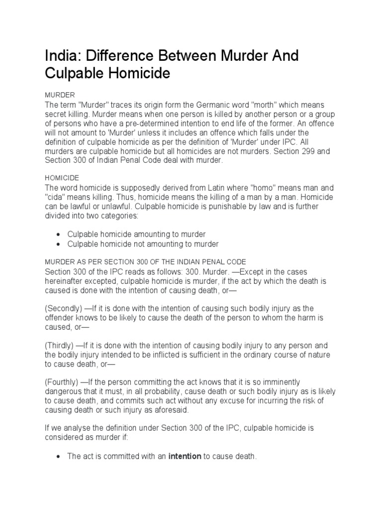 Murder vs Culpable Homicide in IPC | PDF | Murder | Homicide