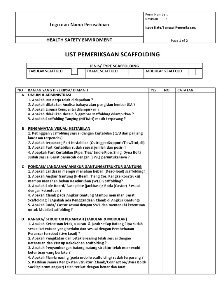 Checklist Inspeksi Scaffolding Lengkap | PDF | Griya & Taman | Komputer