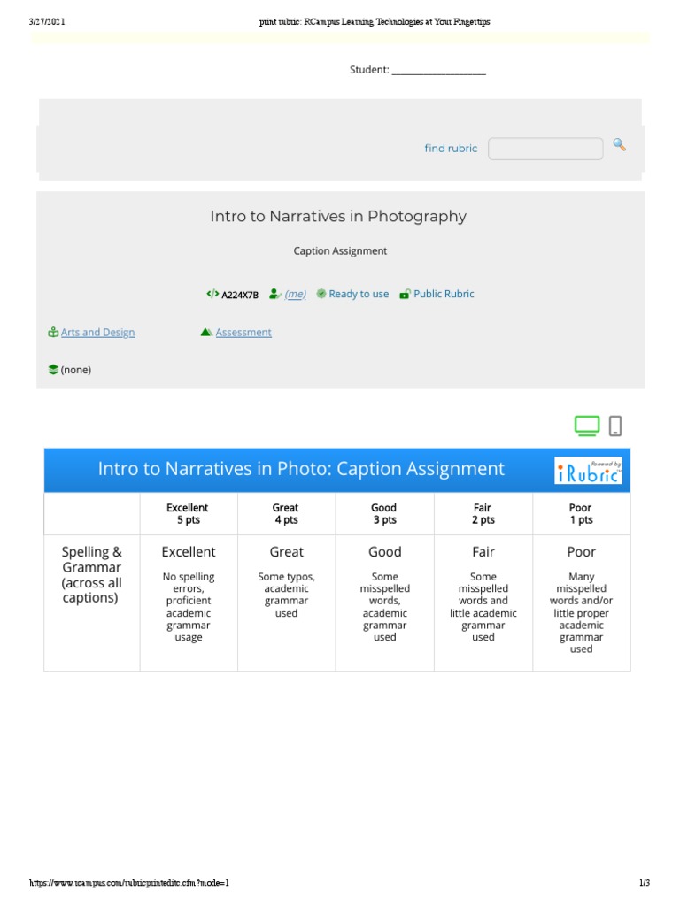 Caption Assignment Rubric | PDF | Spelling | Narrative
